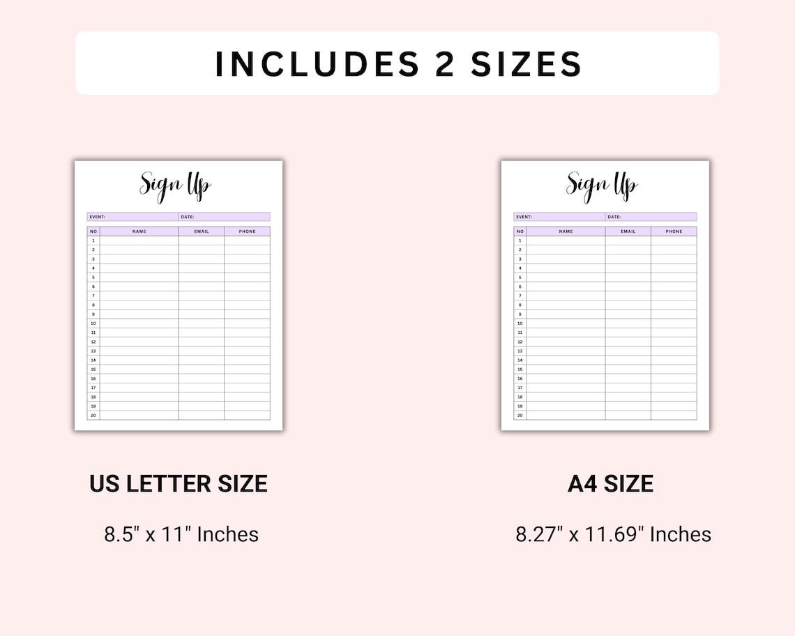 Sign up Sheet Template Printable. Event Sign up Sheet. Sign up Form ...