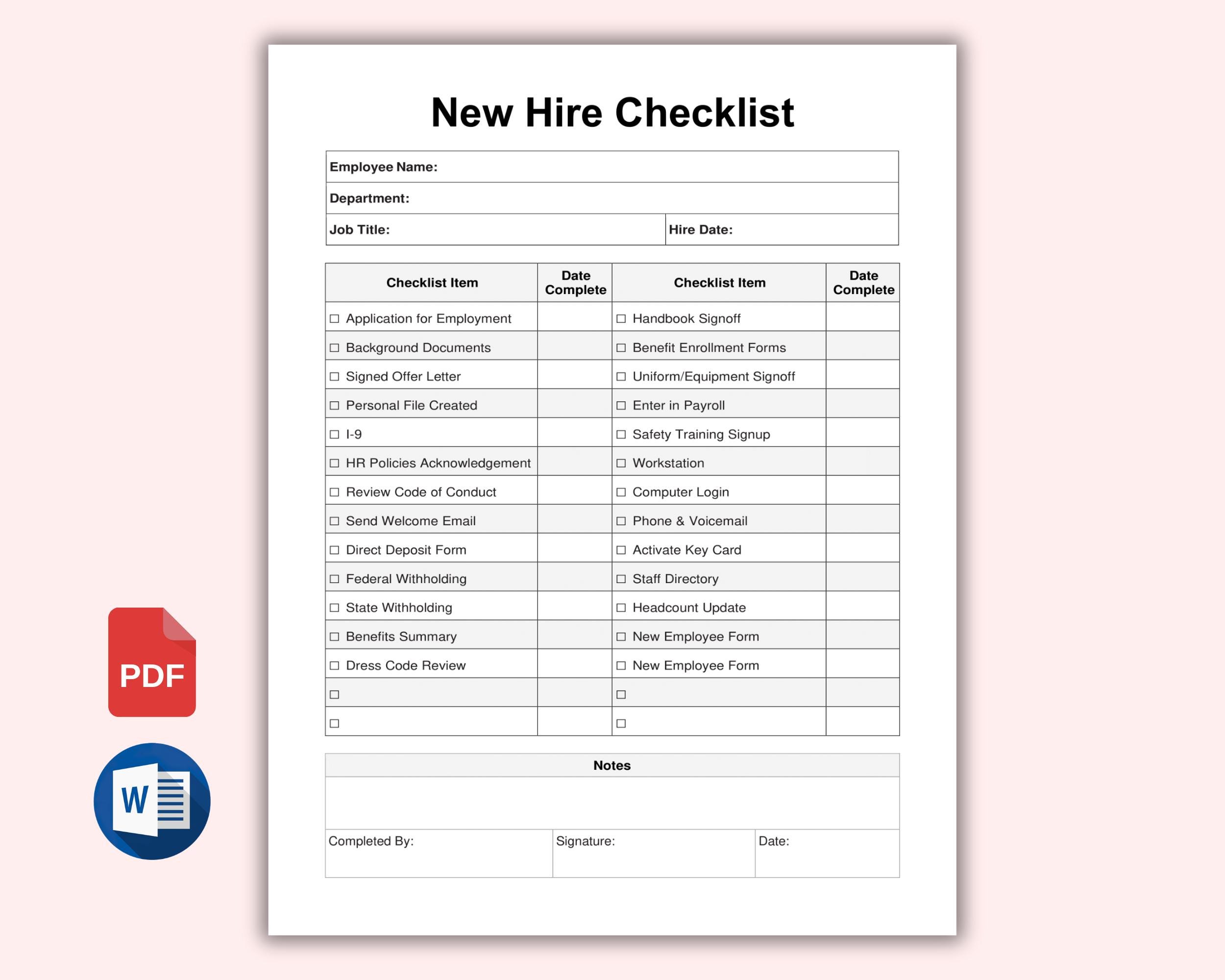 Printable New Hire Checklist Template. Employee Onboarding Checklist ...