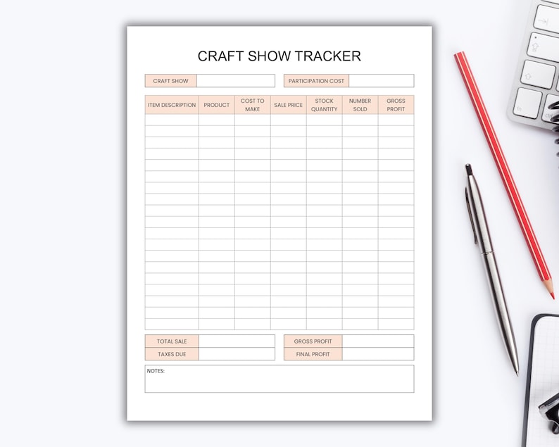 EDITABLE Craft Show Tracker Printable Craft Show Order Form Craft Fair ...
