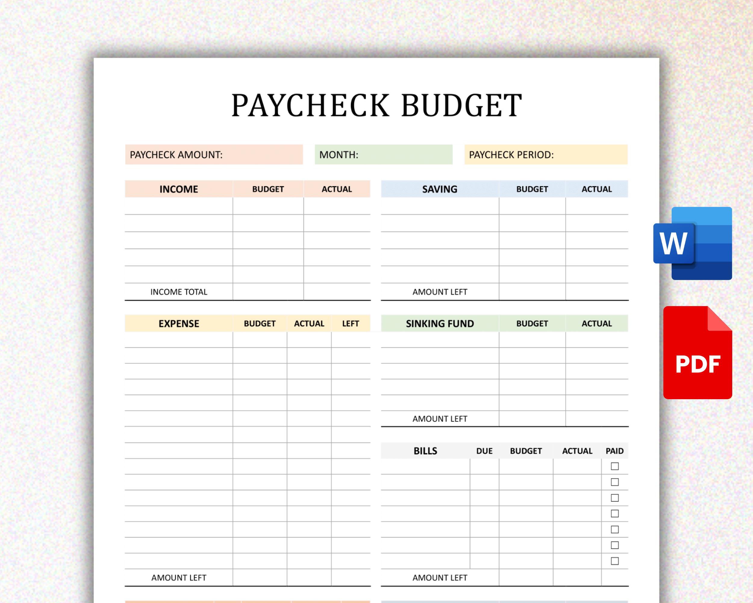 EDITABLE Paycheck Budget Template. Printable Paycheck Budget Planner ...