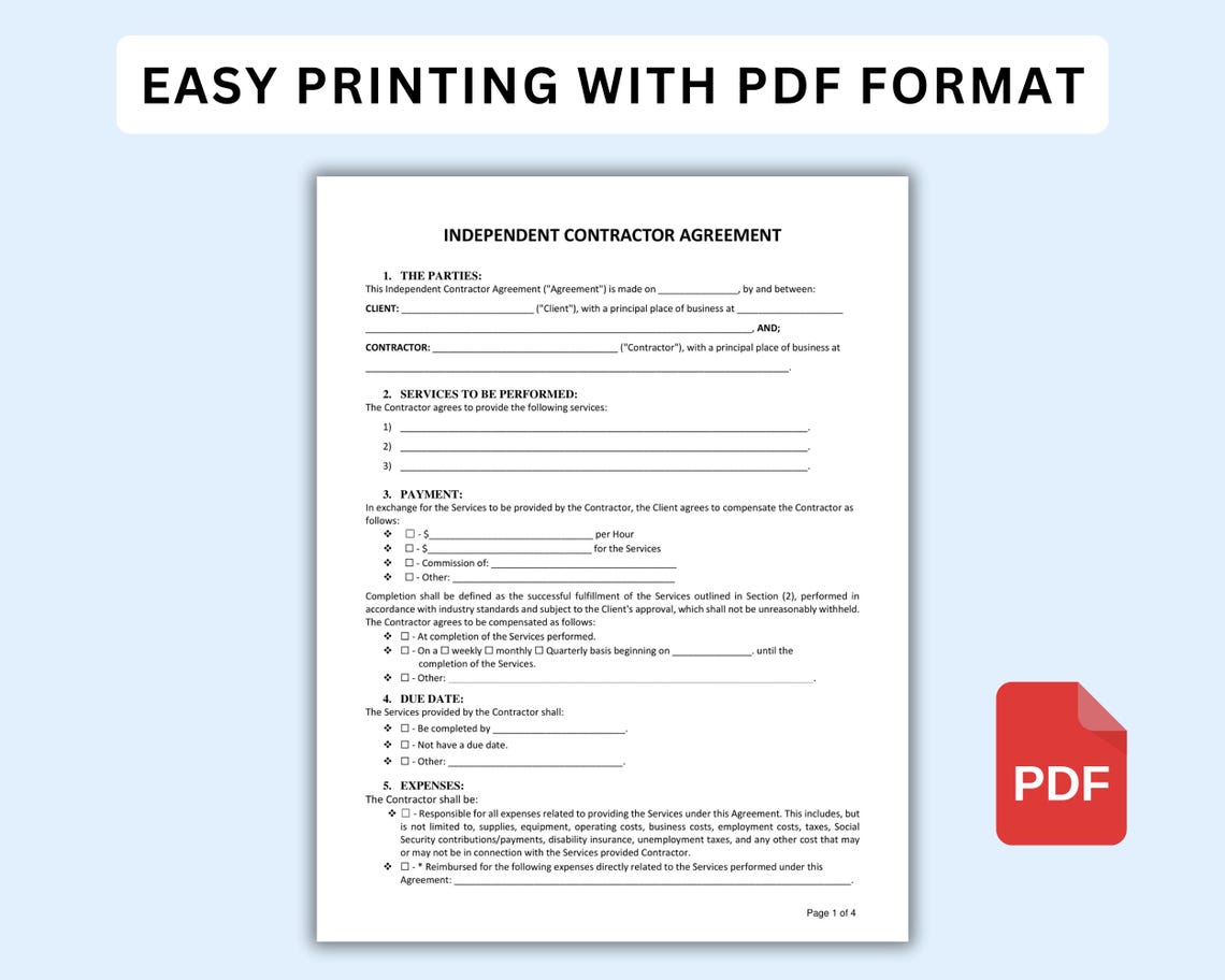 Printable Independent Contractor Agreement Templates. Independent ...