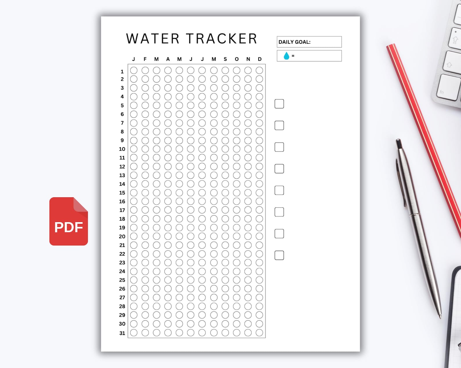 Monthly Water Tracker Printable | Monthly Hydration Log Sheet | Healthy ...