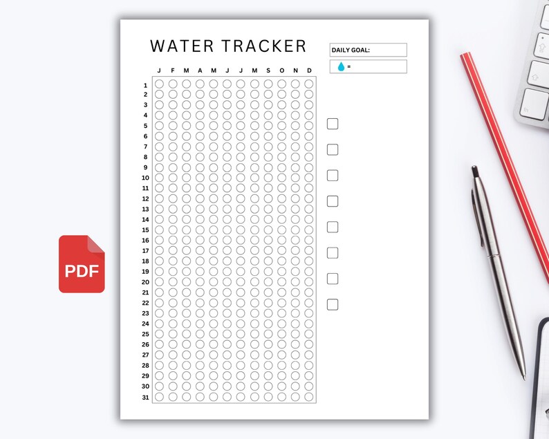 Monthly Water Tracker. Printable 31 Day Water Challenge. Hydration ...