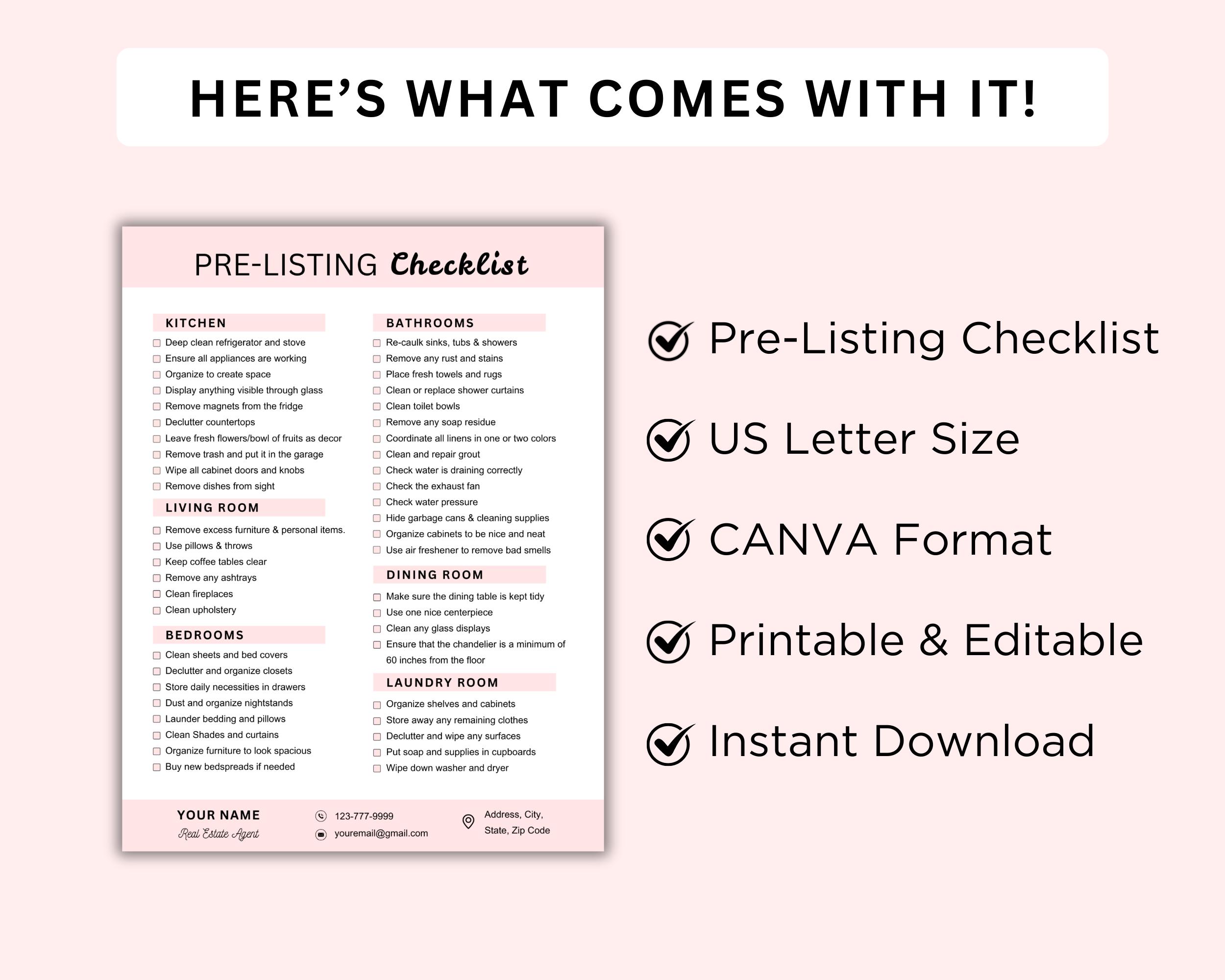 EDITABLE Pre-listing Checklist Templates. Real Estate Marketing ...