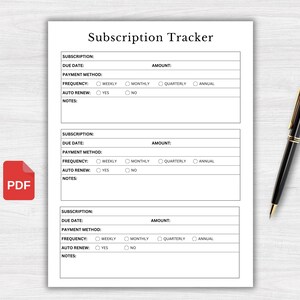 Subscription Tracker Printable | Digital Budget Planner Insert | Bill ...