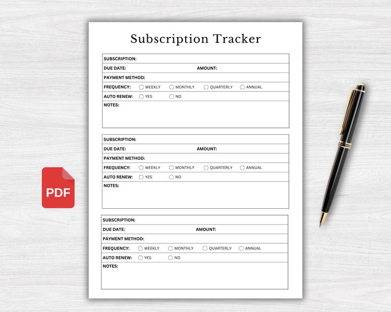 Subscription Tracker Printable | Digital Budget Planner Insert | Bill ...
