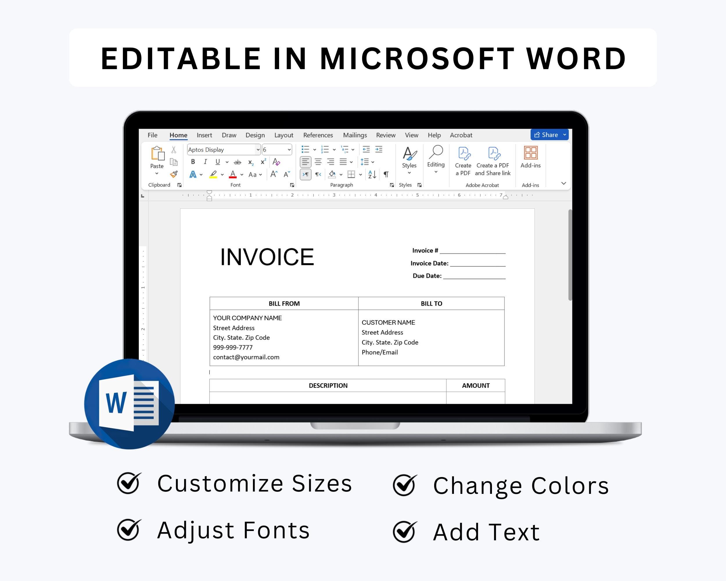 Editable Invoice Template: Professional Business Form (google Docs ...