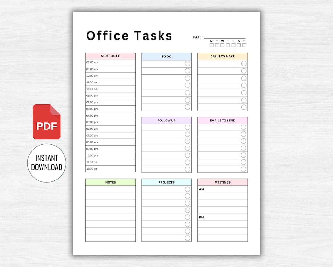 Daily Office Task Planner Printable | Work To-do List | Office Task ...
