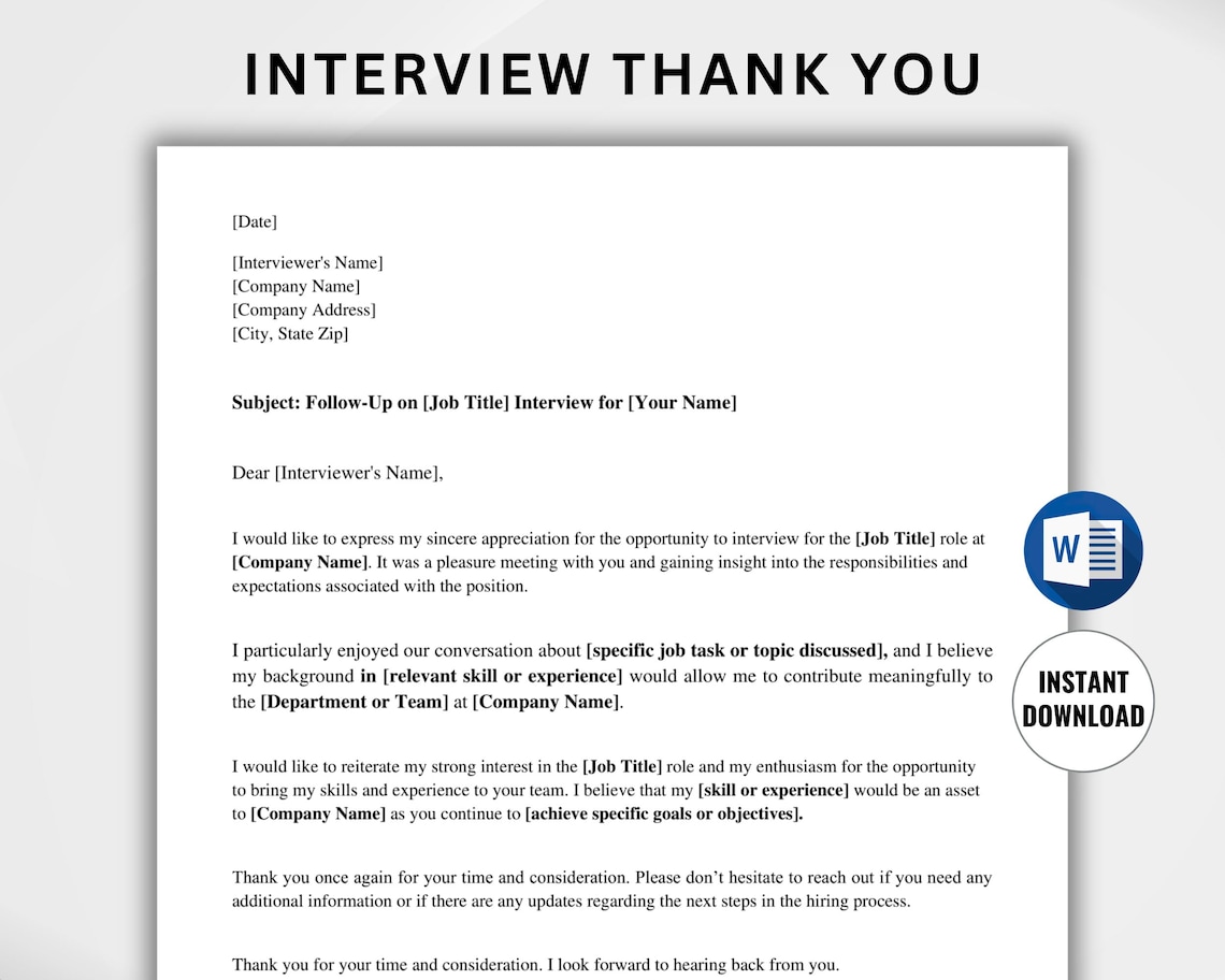 Editable Interview Thank You Letter Template (printable PDF & Word) - Etsy