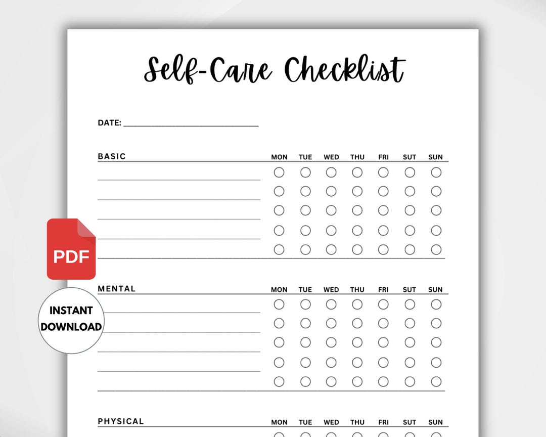 Printable Self Care Checklist Template. Daily Self Care to Do List ...