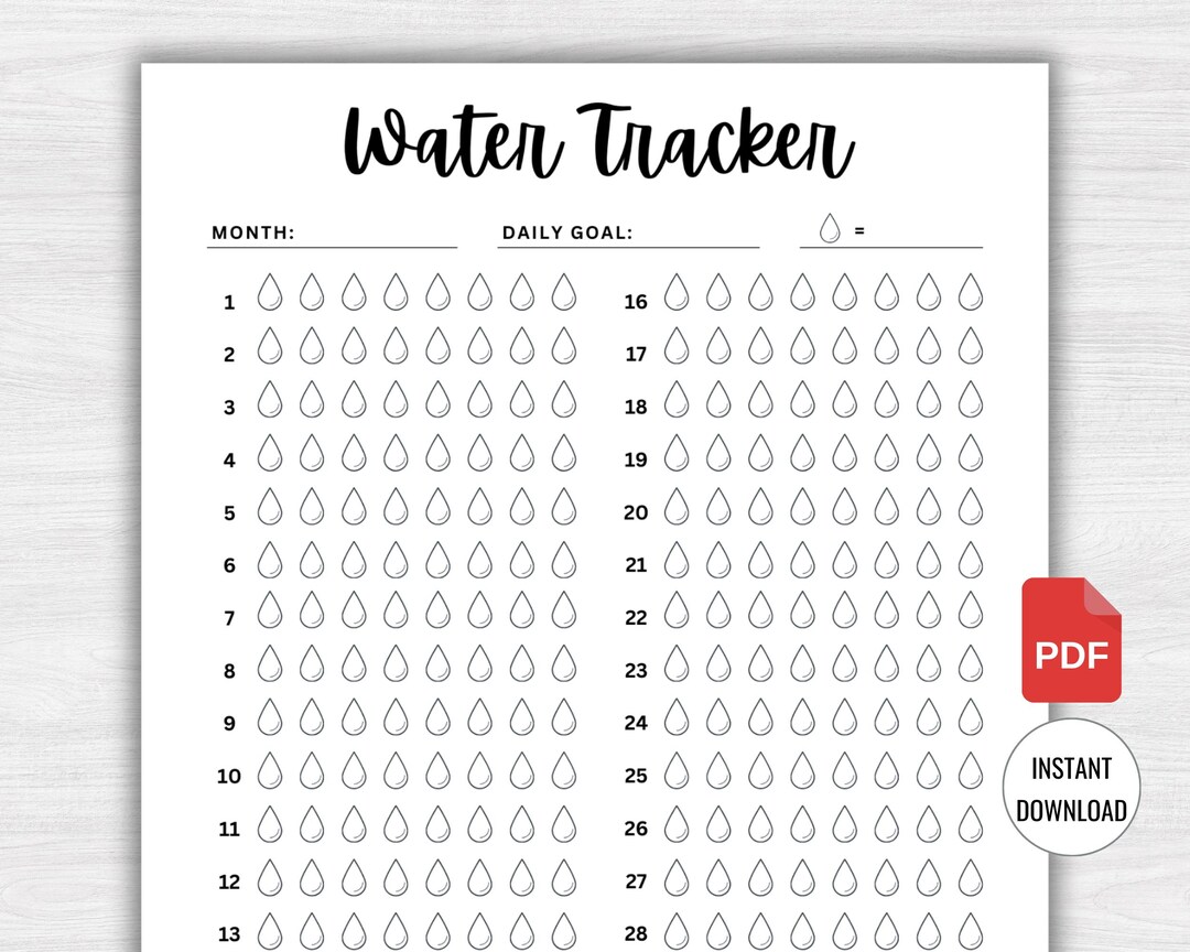 Monthly Water Tracker Printable: 31 Day Hydration Challenge (PDF) - Etsy