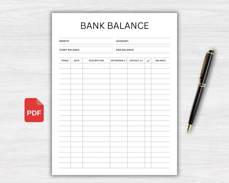 Bank Balance Printable, Bank Account Log. Balance Sheet. Savings ...