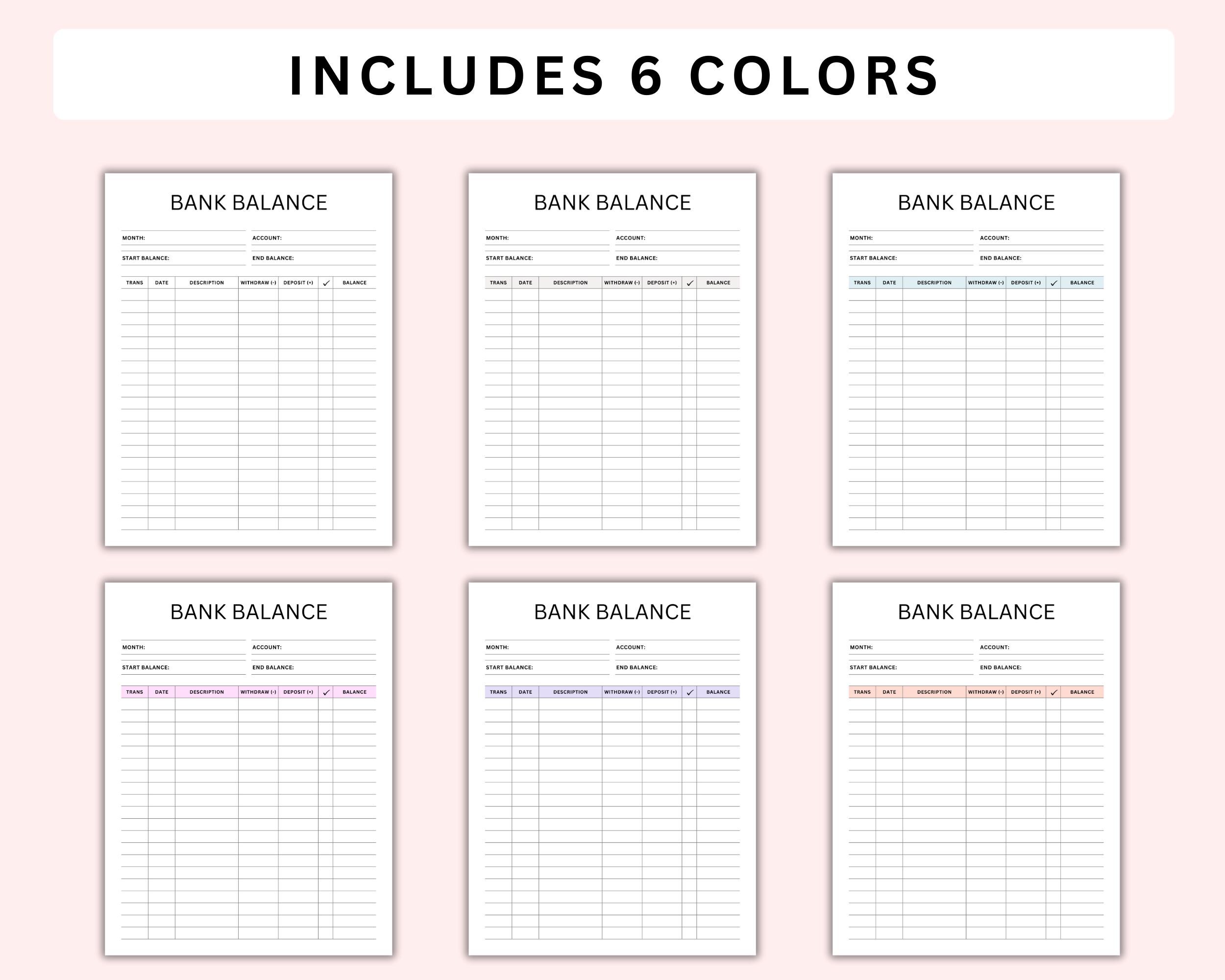 Bank Balance Printable, Bank Account Log. Balance Sheet. Savings ...