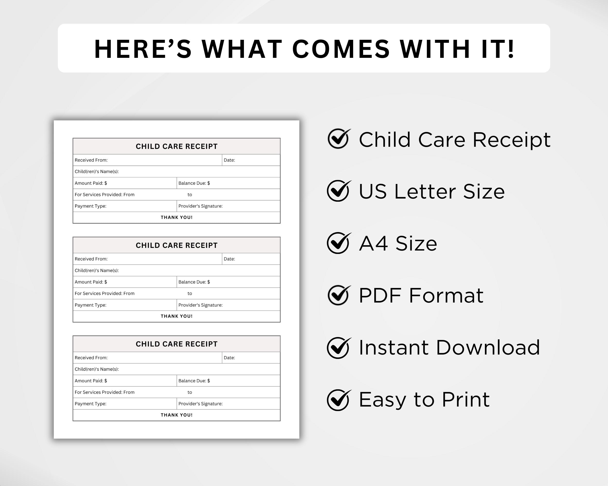 Daycare Receipt Printable, Child Care Payment Form, Childcare Receipt ...