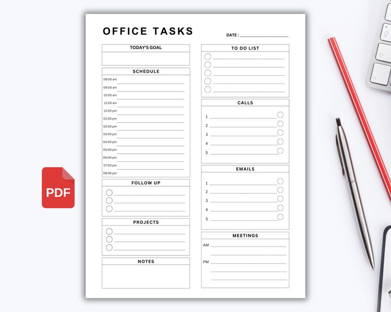 Daily Office Tasks Planner | Work To-do List | Productivity Planner ...