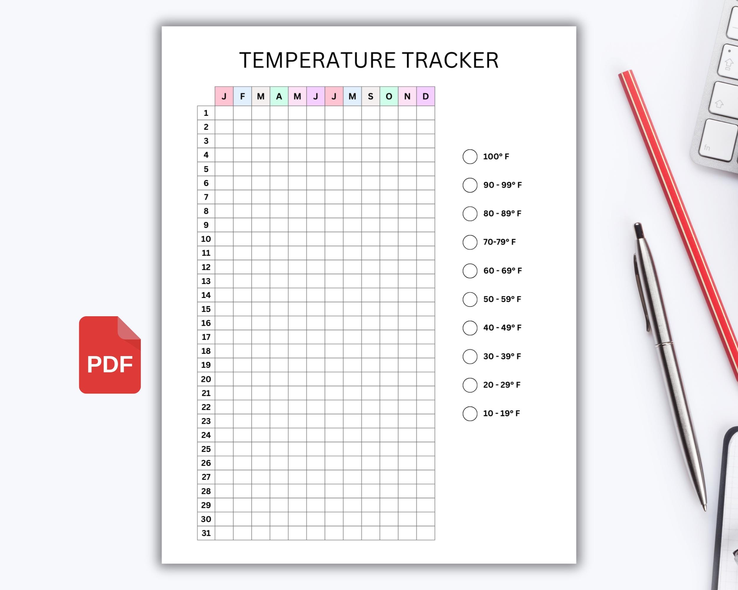 Temperature Log Printable, Temperature Tracker, Weather Log, Weather ...