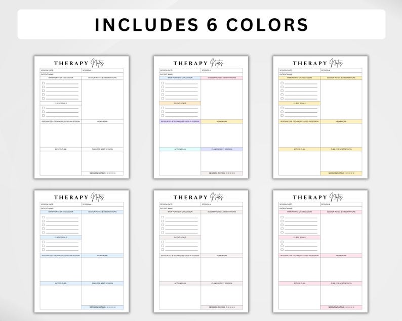 Therapy Session Notes Template Printable, Therapist & Psychologist ...