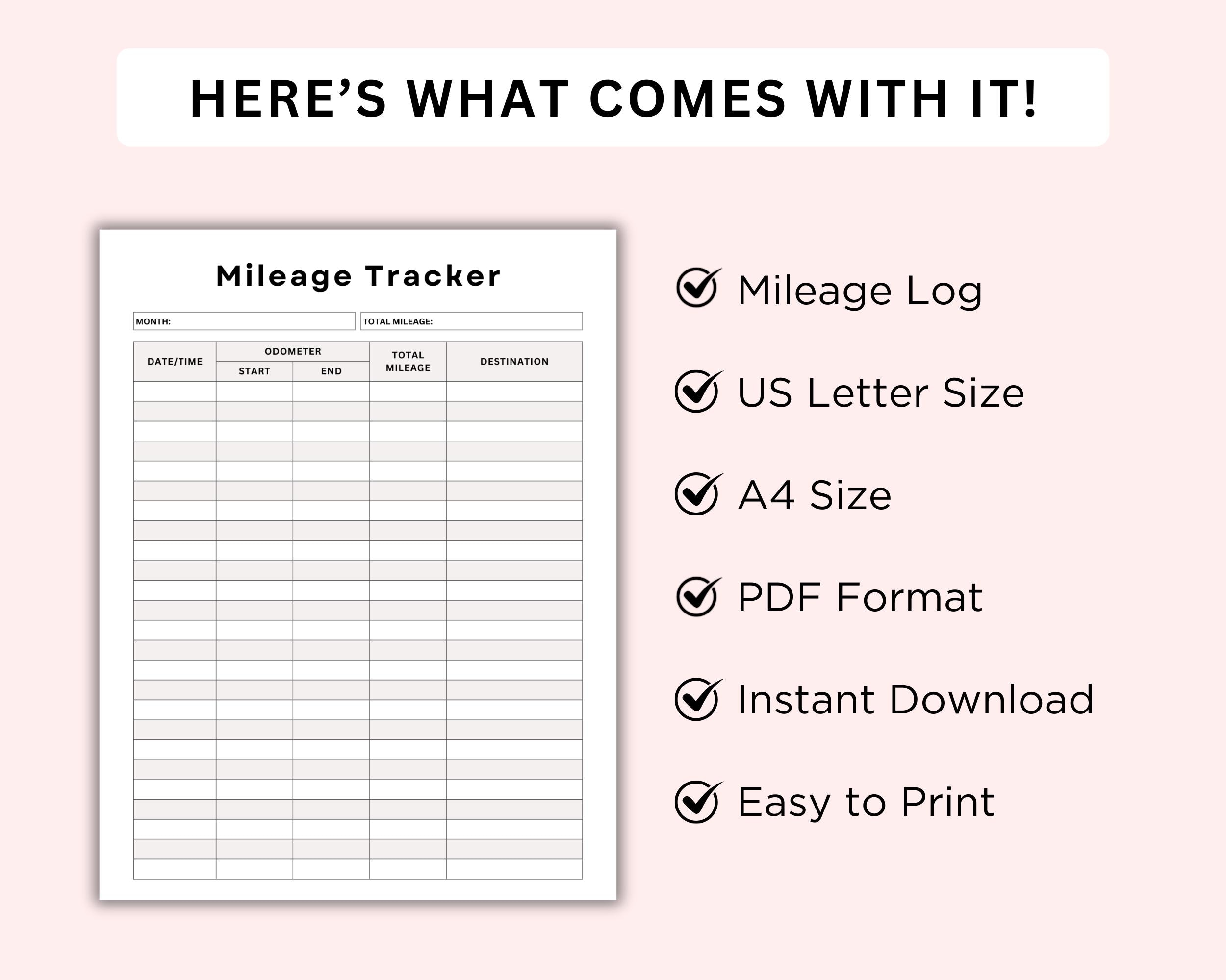 Mileage Log Printable. Work Trip Miles Tracker. Car Miles Tracker. Car ...