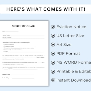 Printable Eviction Notice Template. Notice to Vacate Letter. Lease Termination Form. Landlord ...