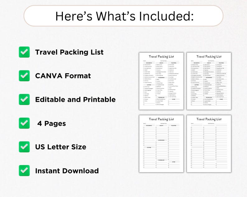 Printable Travel Packing List. Travel Vacation Planner. Travel ...