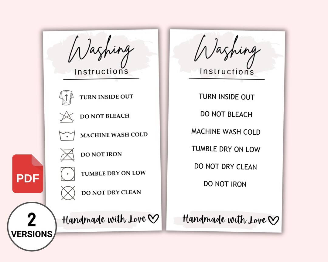 Washing Instructions Card. Clothing Care Card. Washing Care Card. Small ...