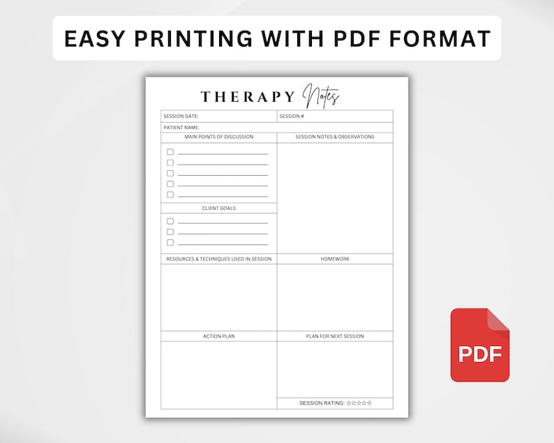 Printable Therapy Notes Template. Therapy Worksheet. Therapy Session ...