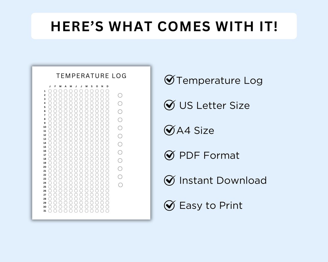 Printable Temperature Log. Temperature Tracker. Weather Tracker ...