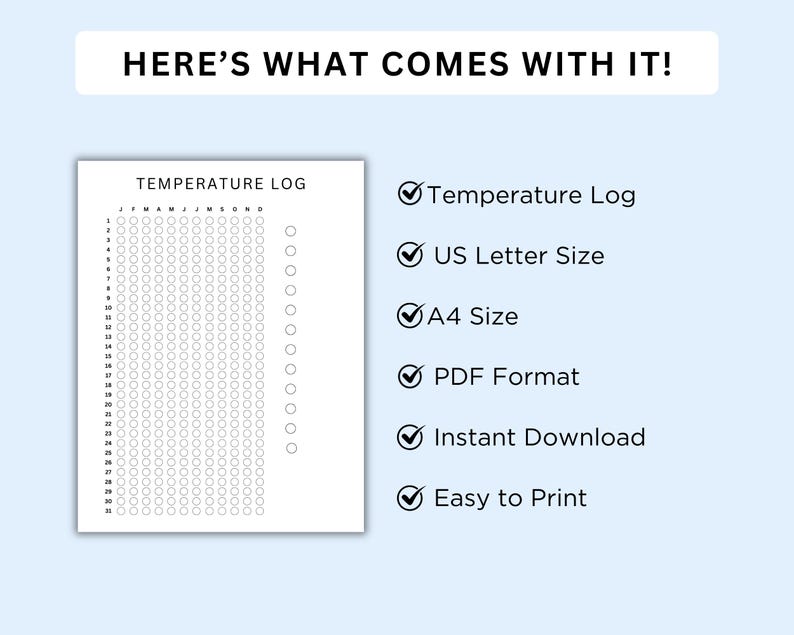 Temperature Log Printable, Temperature Tracker, Daily Weather Tracker ...