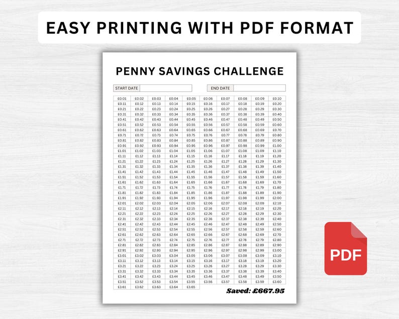 Penny Savings Challenge: 365 Day Tracker (instant Download PDF) - Etsy