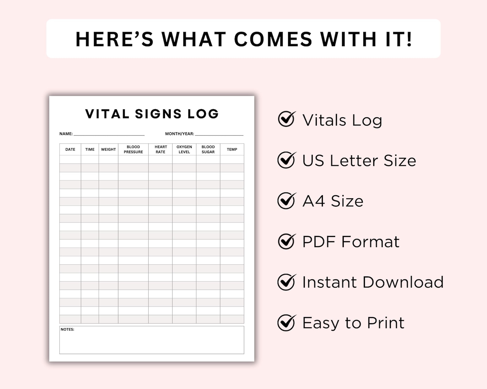 Vital Signs Tracker Printable. Daily Vital Sign Chart Nurse. Vital ...