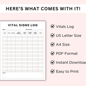Vital Signs Tracker Printable. Daily Vital Sign Chart Nurse. Vital ...