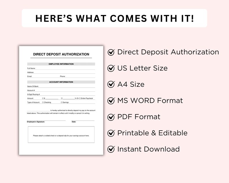 Editable Direct Deposit Authorization Template. Direct Deposit ...