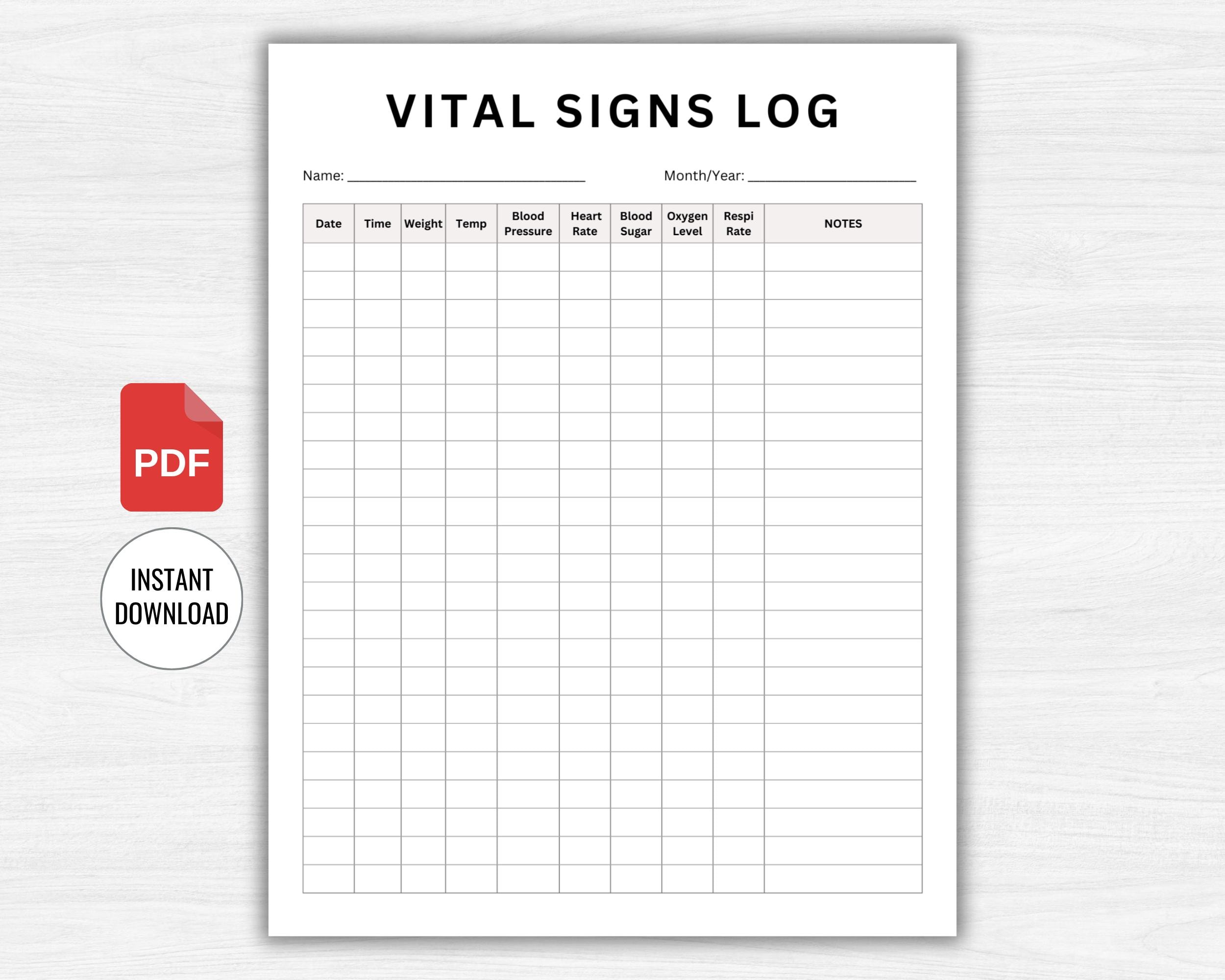 Vital Signs Tracker Printable. Vital Signs Sheet. Nursing Vitals Sheet ...