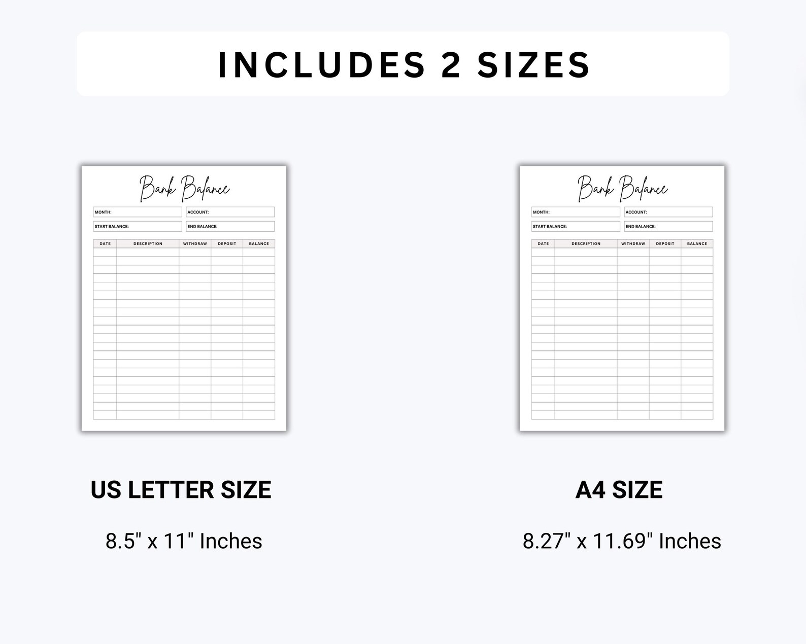 PRINTABLE Bank Balance PDF. Bank Account Log. Balance Sheet. Savings ...