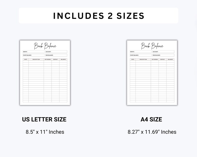 PRINTABLE Bank Balance PDF. Bank Account Log. Balance Sheet. Savings ...