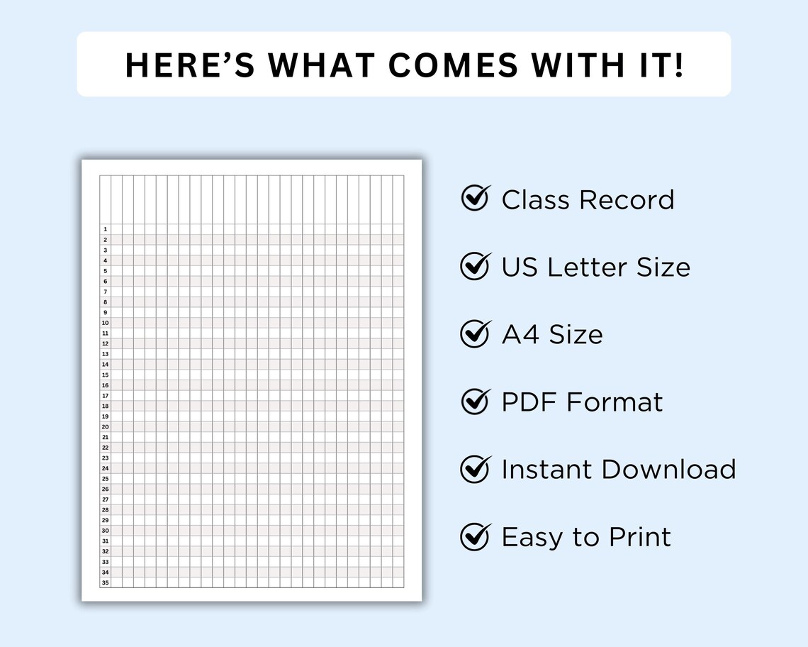 Class Record & Attendance Log Printable, Class Gradebook, Teacher ...