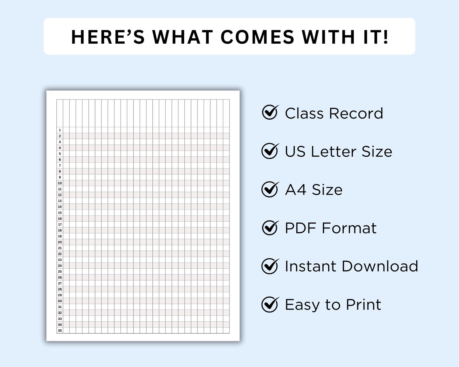 Class Record & Attendance Log Printable, Class Gradebook, Teacher ...