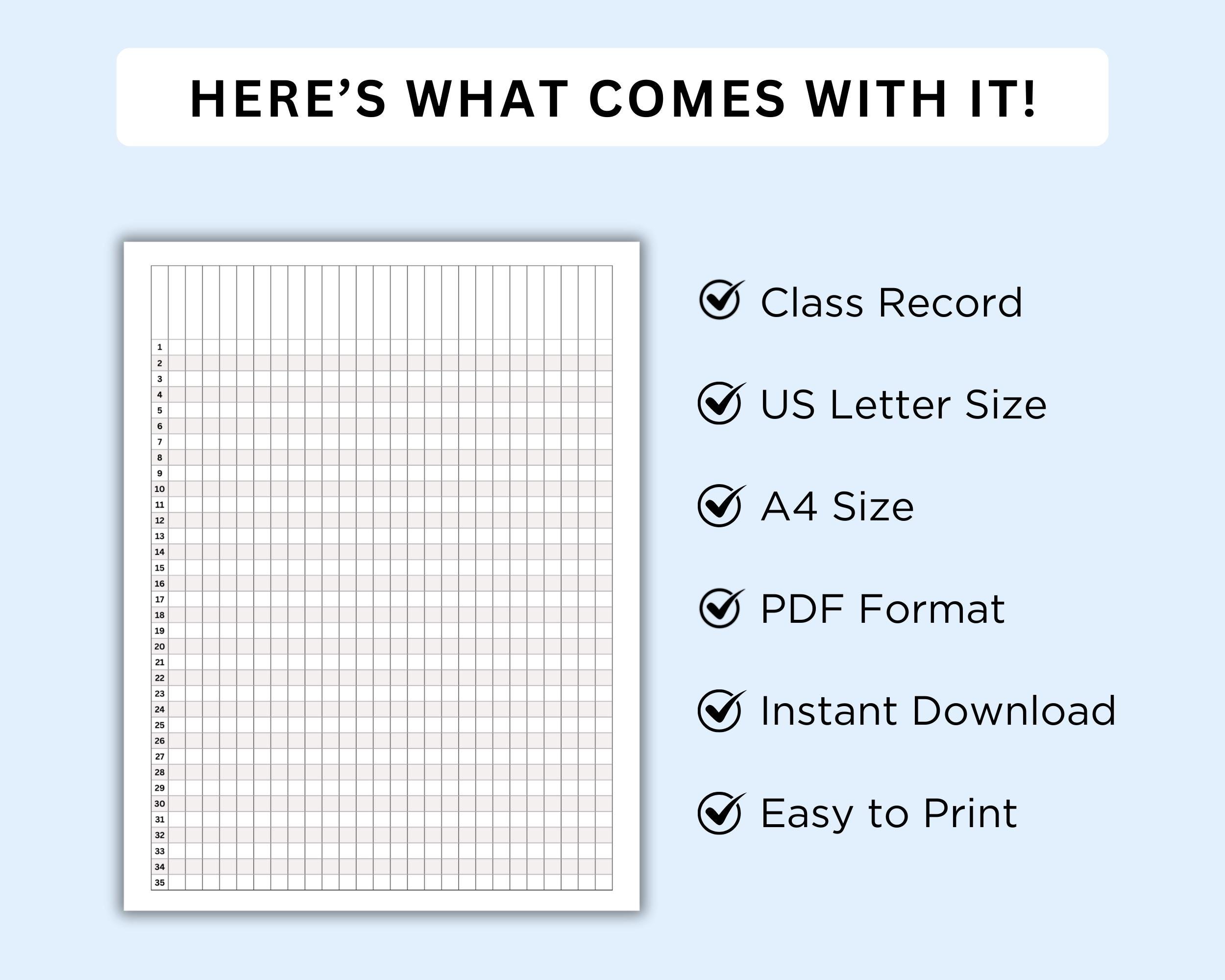 Printable Class Record and Checklist. Classroom Grading Sheets. Class ...
