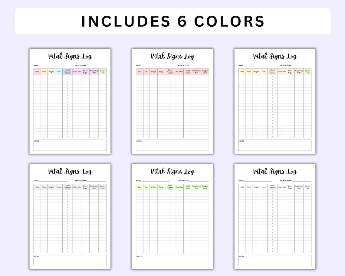 Vital Signs Log. Printable Vital Sign Chart. Nursing Vitals Sheet ...