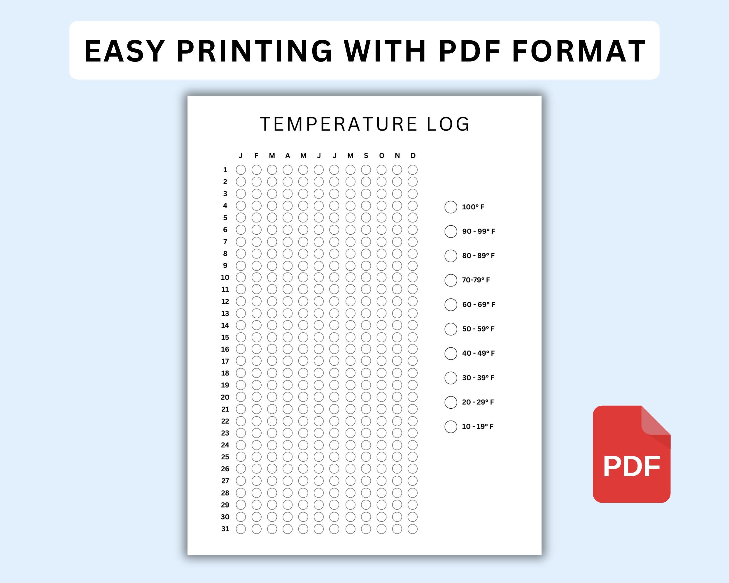 Printable Temperature Log. Temperature Tracker. Weather Tracker ...