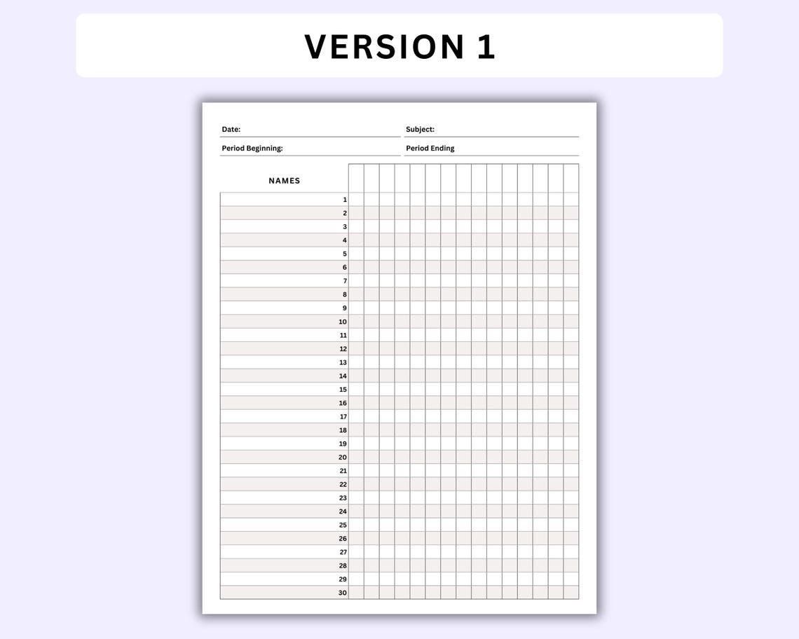 Printable Class Record, Teacher Gradebook & Attendance Log PDF ...