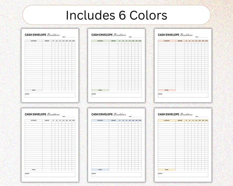 PRINTABLE Cash Envelope Breakdown Cash Tracker Template Cash Breakdown ...