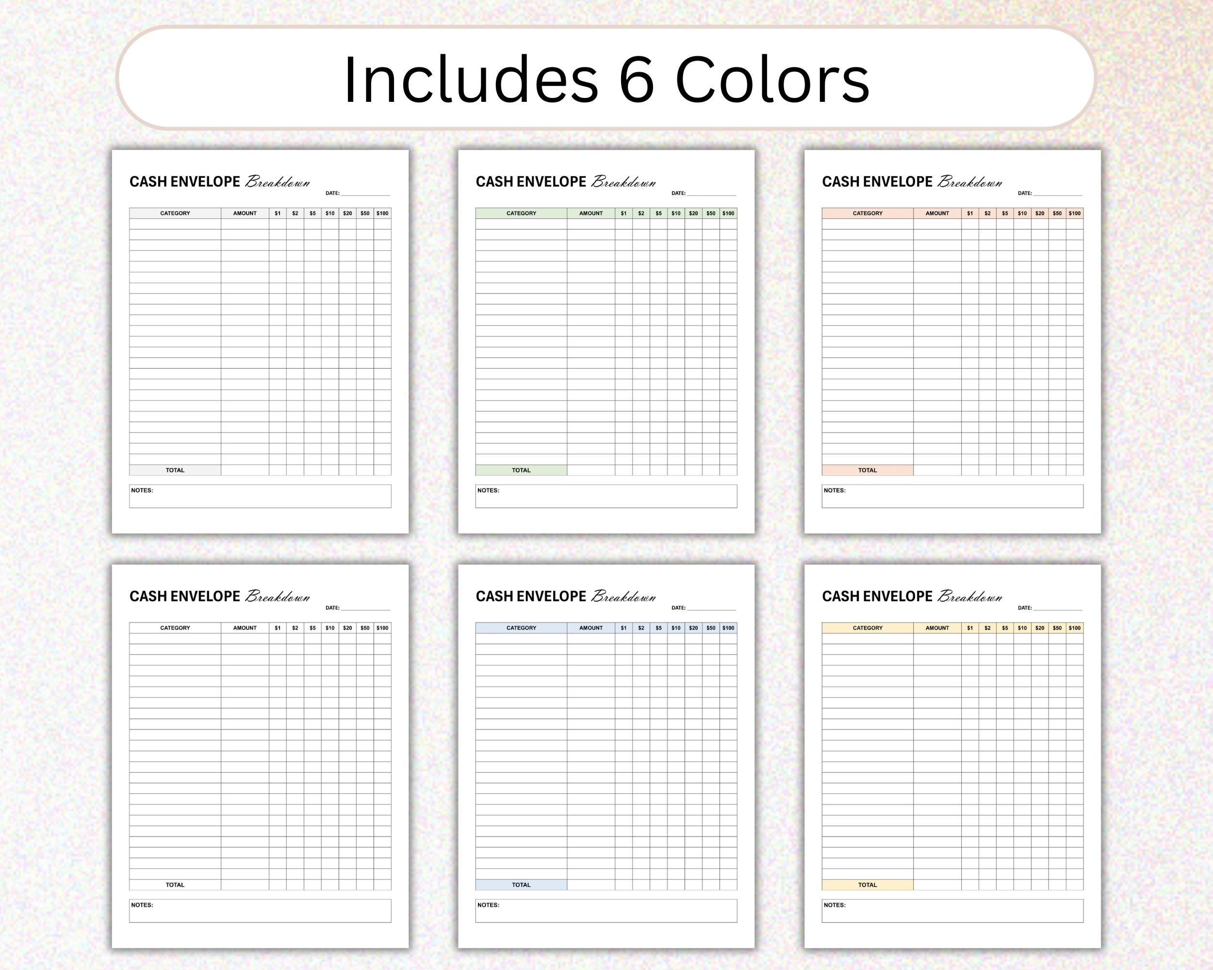 PRINTABLE Cash Envelope Breakdown Cash Tracker Template Cash Breakdown ...