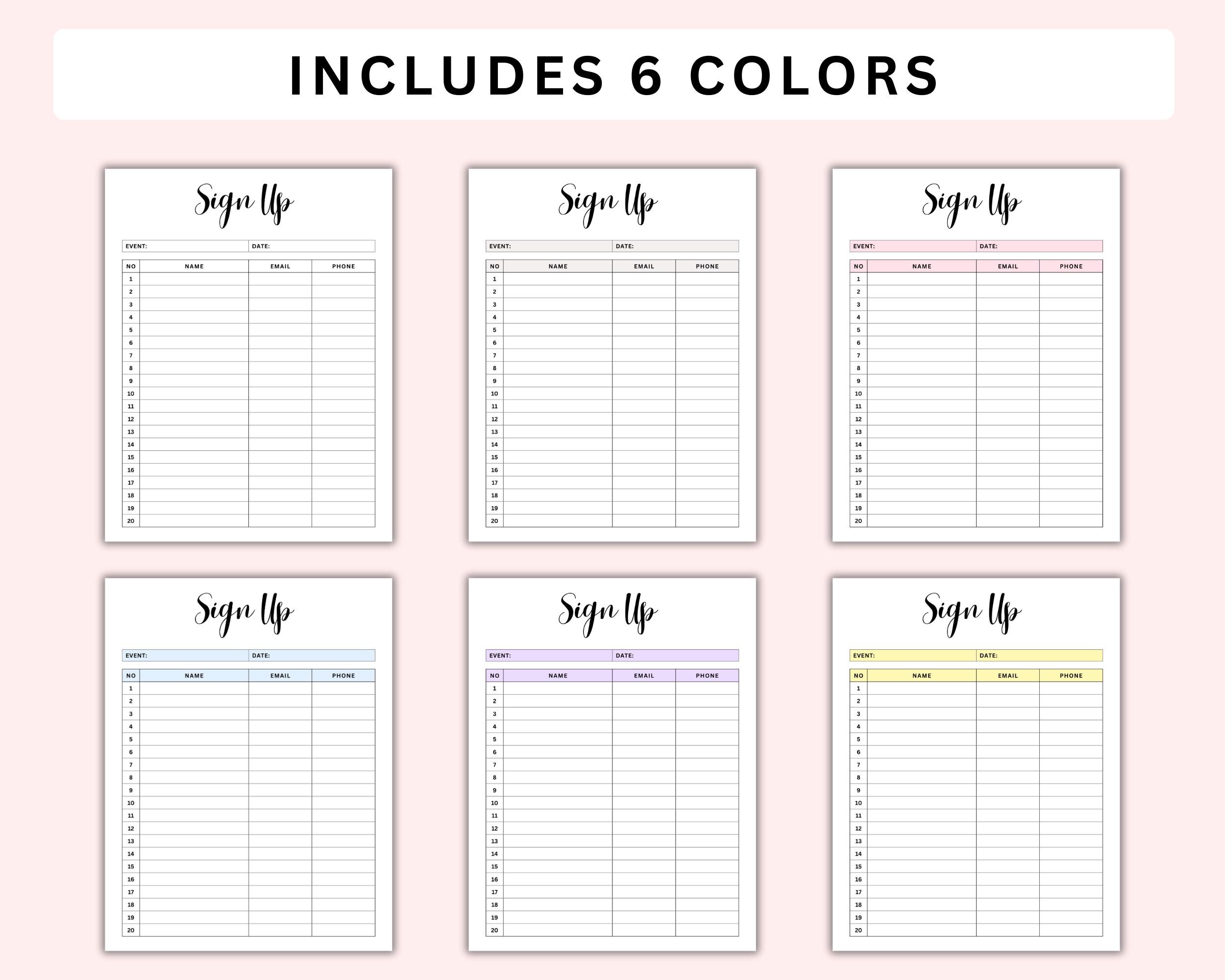 Sign up Sheet Template Printable. Event Sign up Sheet. Sign up Form ...
