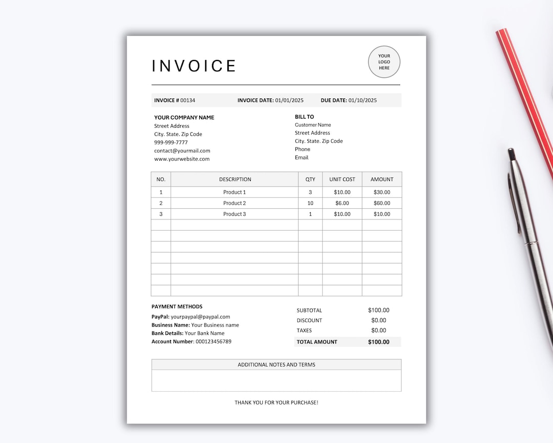 Editable Invoice Template. Microsoft Word Invoice Template. Blank ...
