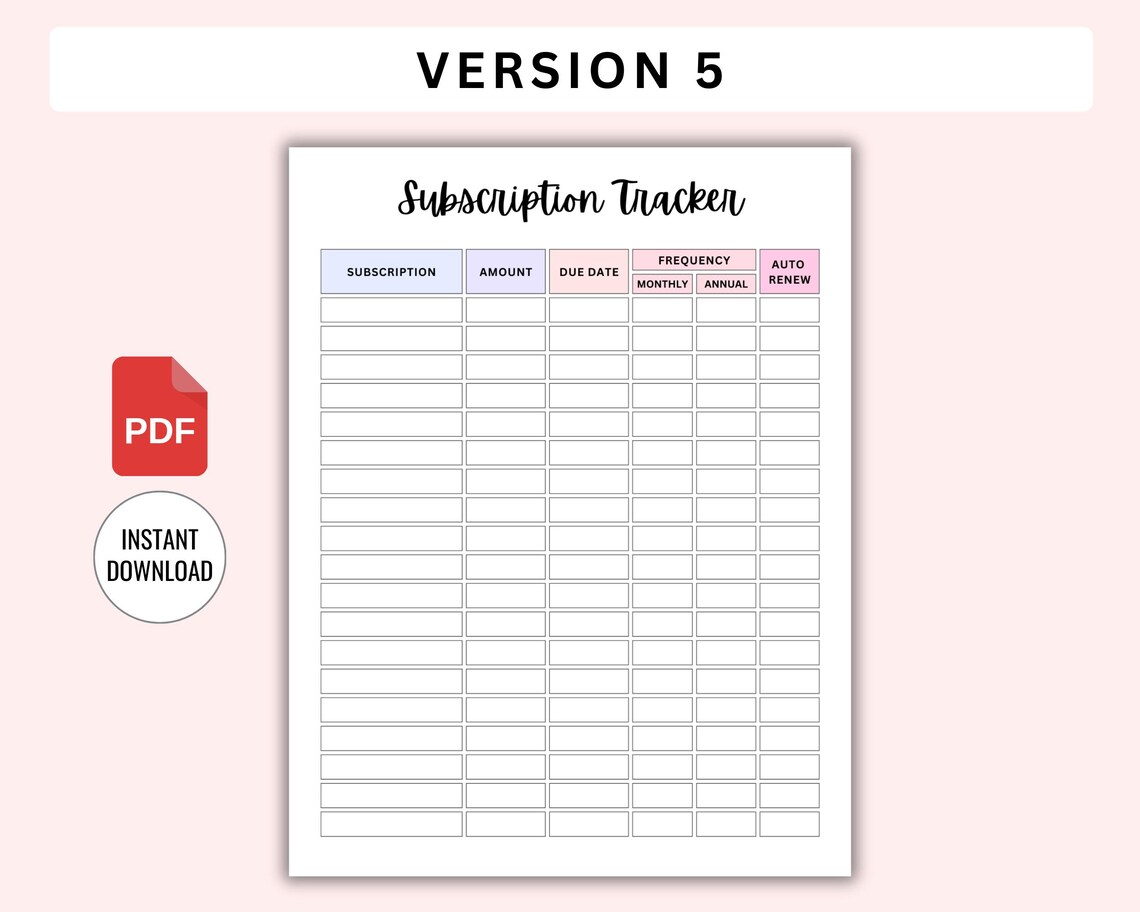 Subscription Tracker Printable, Membership Checklist, Expense Tracker ...