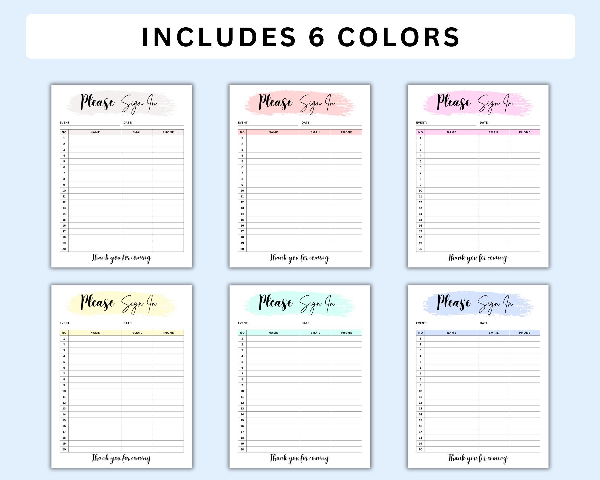 Event Sign-in Sheet Template Printable PDF, Event Sign up Sheet, Sign ...