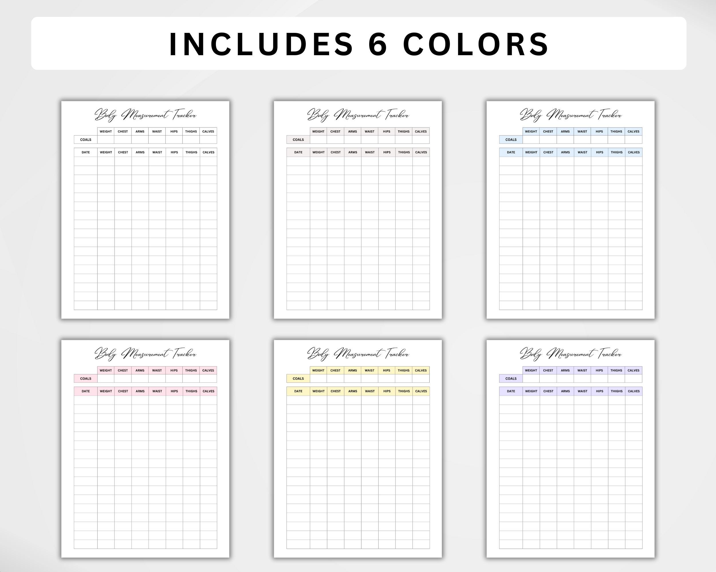 Body Measurement Tracker Printable: Fitness Progress Sheet (PDF) - Etsy