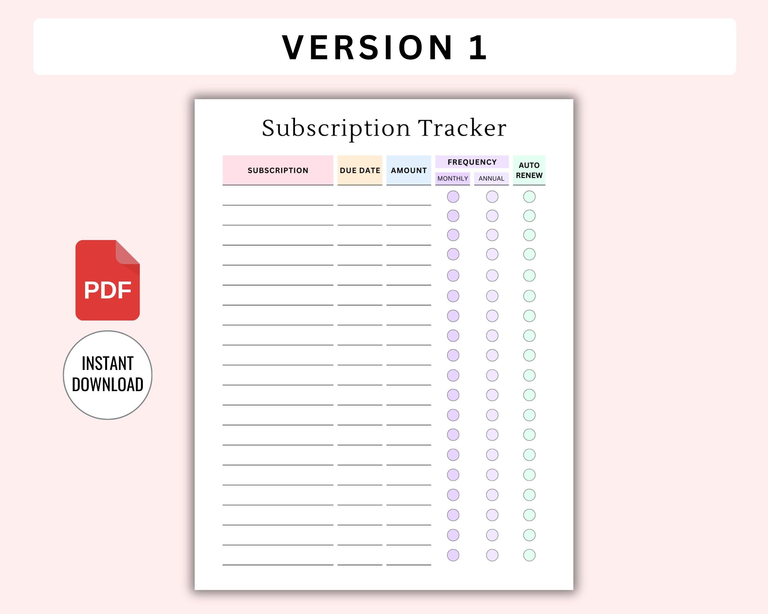 Subscription Tracker Printable, Membership Checklist, Expense Tracker ...