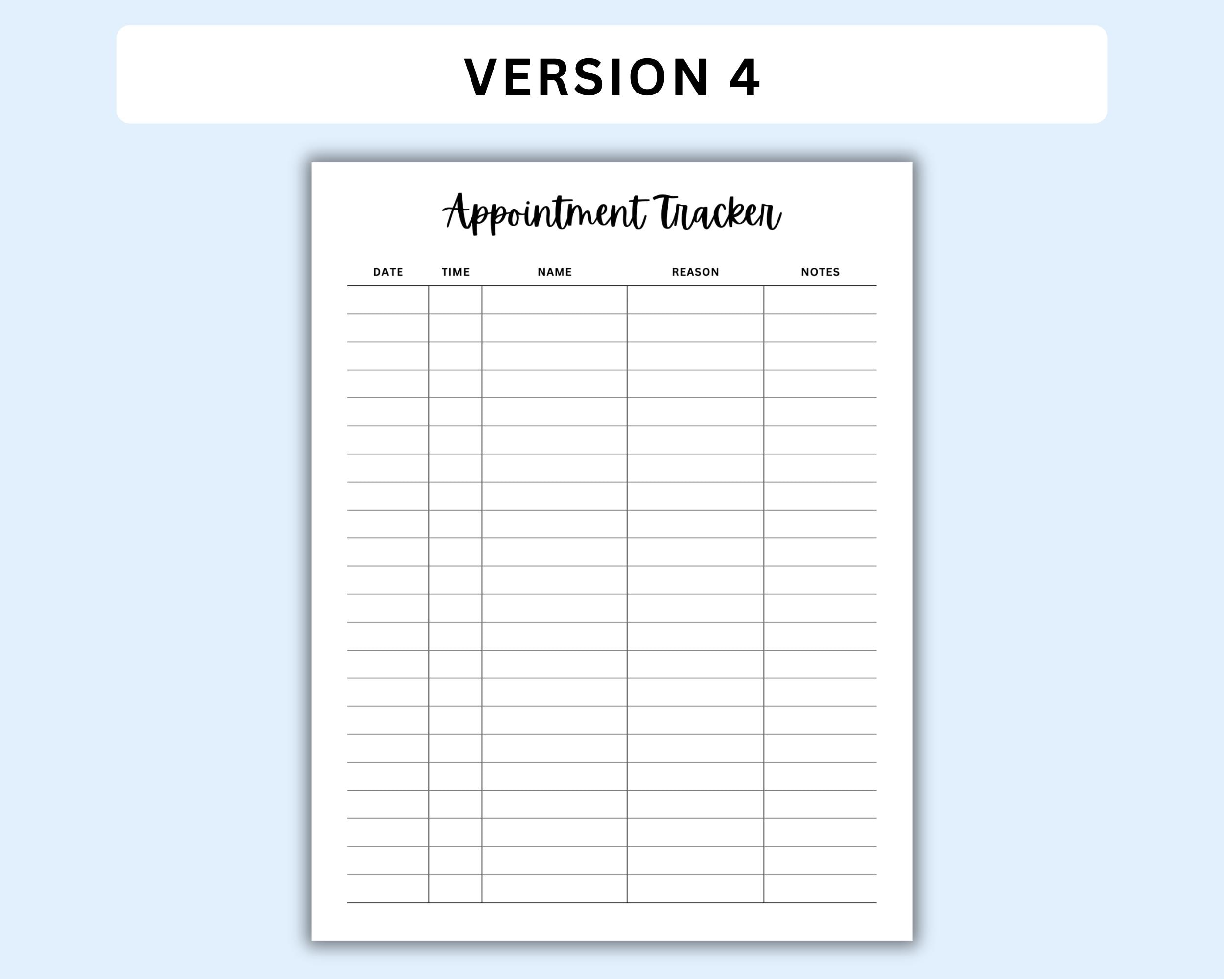 Simple Appointment Tracker Printable, Small Business Meeting Reminder ...